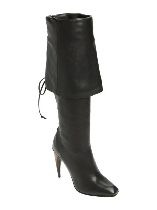 Alexander McQueen Knee-high Leather Boots With Horn Heel And Lace-up Detail - Black