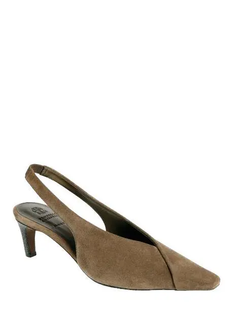 Brunello Cucinelli Suede Wrap Slingback Pumps - Brown