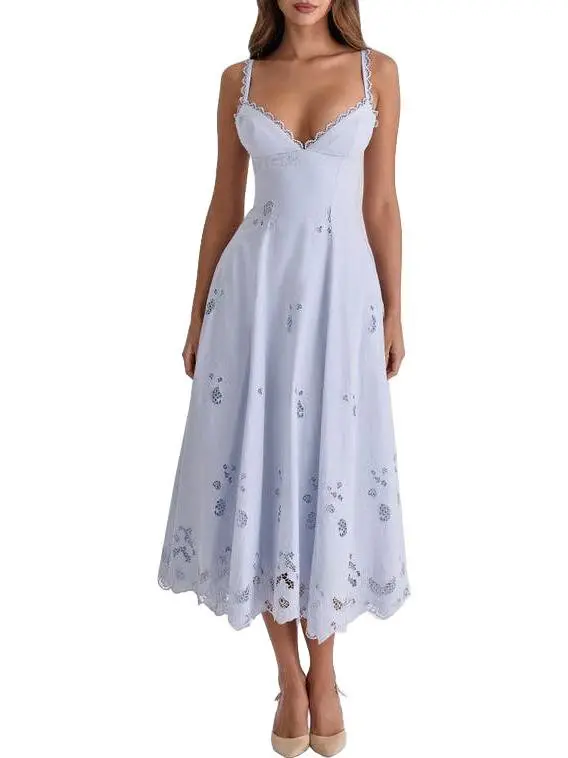 House Of Cb Tatiana Broderie Midi Dress - Bluebell