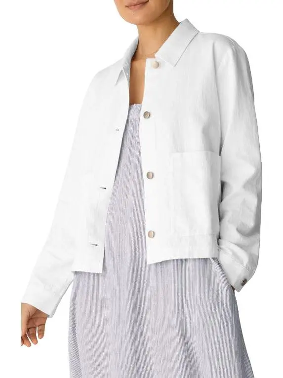 Eileen Fisher Classic Collar Organic Cotton & Linen Jacket - White
