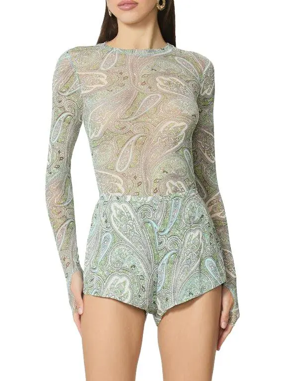 AFRM Kaylee Print Mesh Top - Aqua Paisley