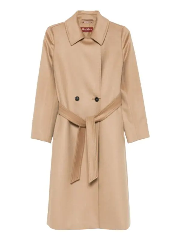 Max Mara Long Sleeve Belted Coat - Nude