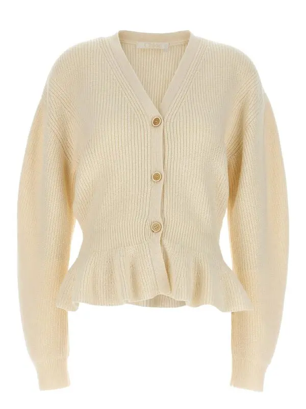 Chloé Ruffled Knit Cardigan - Nude