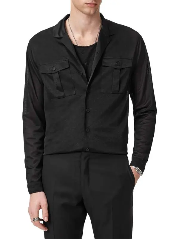 John Varvatos Sintra Summer Military Button-up Shirt - Black