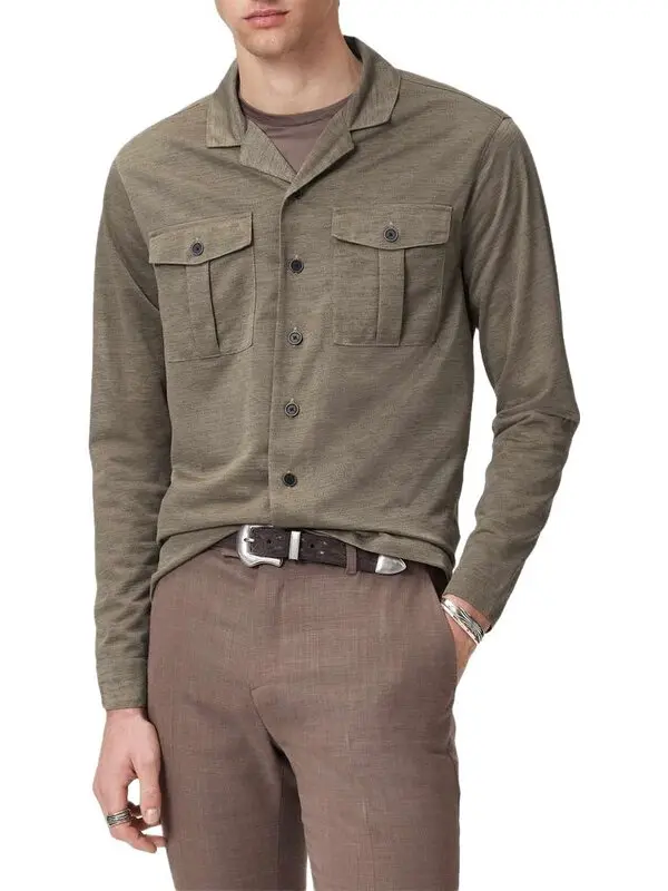 John Varvatos Sintra Summer Military Button-up Shirt - Shadow Grey
