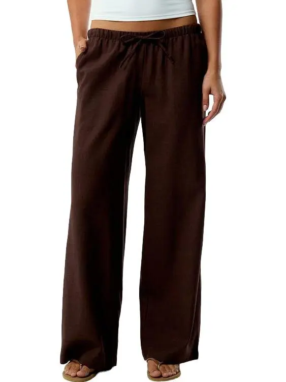 PACSUN Alisa Linen Blend Wide Leg Pants - Brown