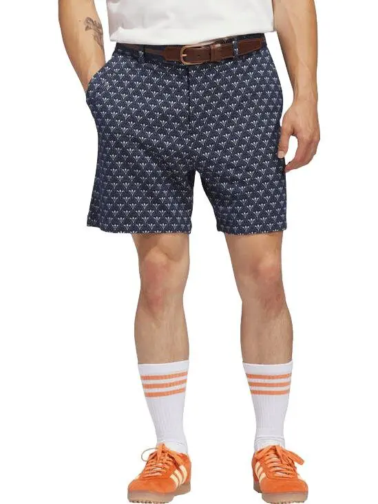 Adidas Originals Trefoil & Tee Jacquard Piqué Flat Front Golf Shorts - Night Indigo/chalk White