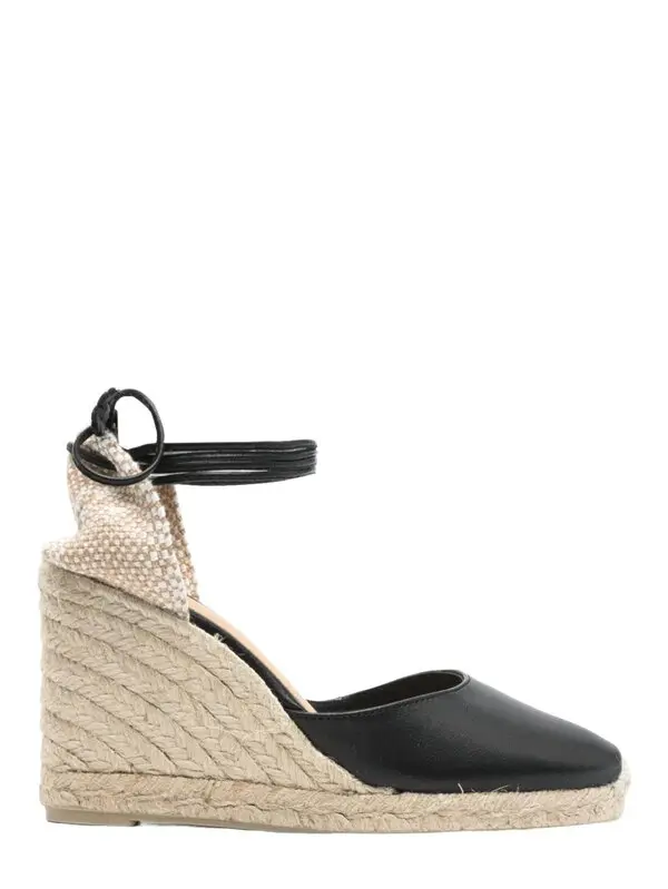 CastaÑer Round Toe Lace-up Wedge Espadrilles - Black