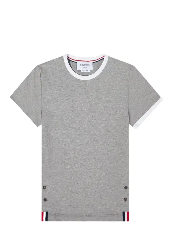 Thom Browne Grey Ringer T-shirt With Contrasting Details - Light Gray
