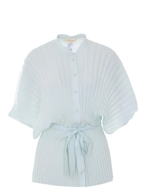 TWINSET Pleated Crêpe De Chine Shirt With Detachable Belt - White