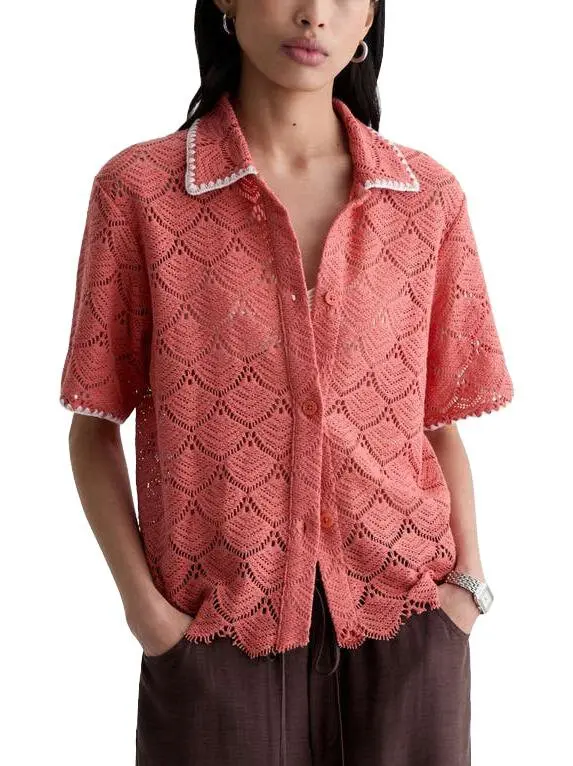 Ag Kaylee Open Stitch Button-up Shirt - Orange Spritz