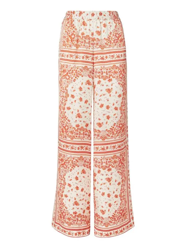 Fendi Coral Bandana Printed Silk Jacquard Crêpe Wide-leg Trousers - White