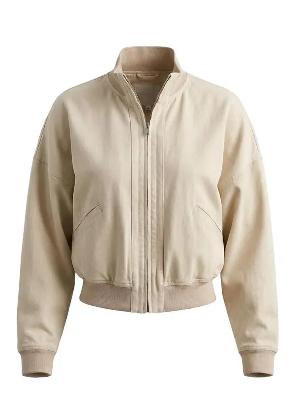 Gucci Poplin Zip-up Jacket With High Neck And Rib Trim - Light Beige