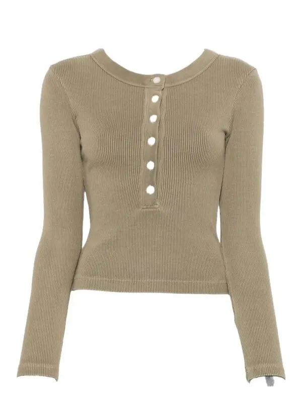 Citizens Of Humanity Ribbed Knit Henley Top - Khaki Green