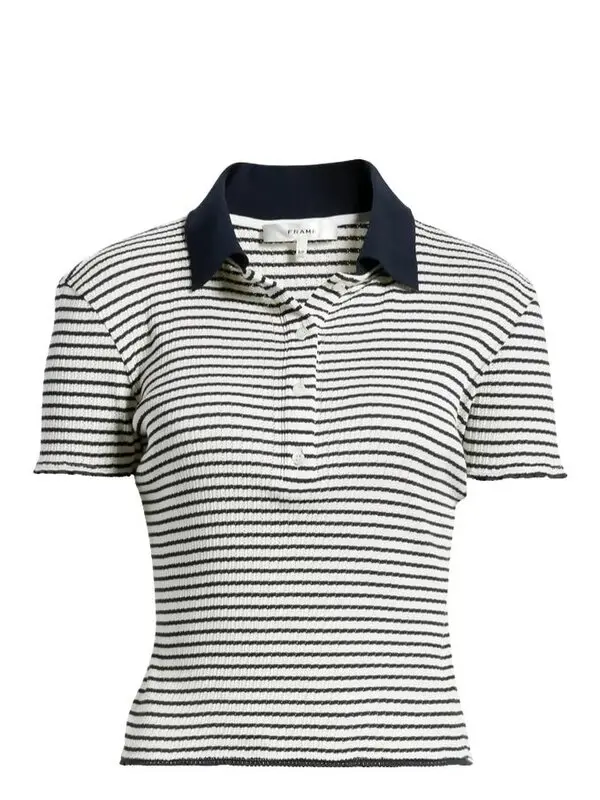 FRAME Striped Knit Polo Top - White