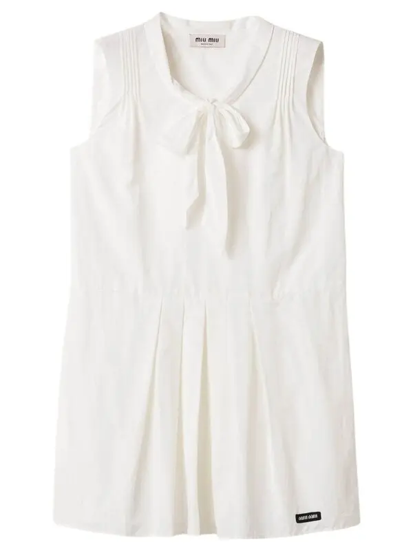 Miu Miu Sleeveless Poplin Dress With Bow Detail - White