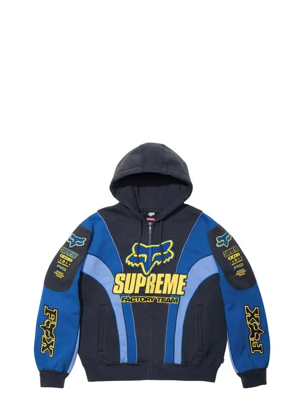 Supreme X Fox Racing Zip Up Hooded Sweatshirt - Navy