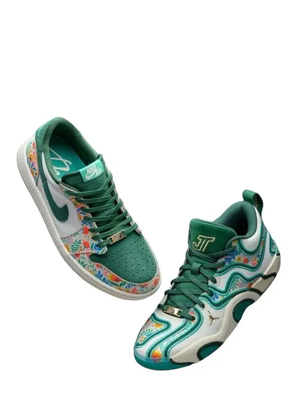 JORDAN Air 1 Retro Low Og & Tatum 4 'welcome To The Garden Pack - Coconut Milk/gorge Green/kinetic Green