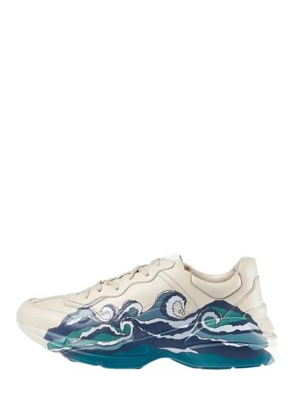 Gucci Rhyton Leather High Top Sneakers With Wave Motif - White