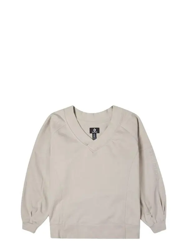 CONVERSE Solid Color Loose Knit V Neck Beige Hoodie - Creamy