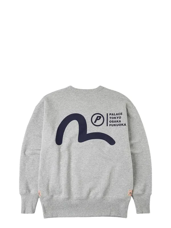 PALACE X Evisu Multi-city Seagull Logo Sweatshirt - Grey Marl