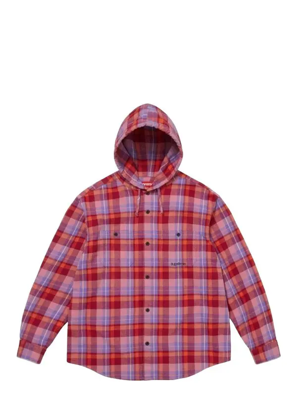 Supreme Ss26 Hooded Flannel Shirt - Pink