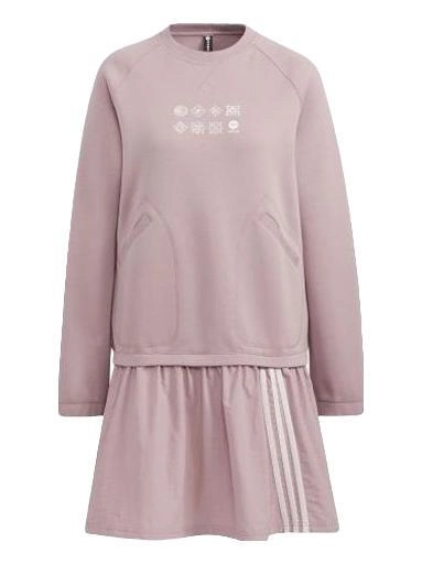 Adidas Long Sleeve Round Neck Dress With Logo Detail - Pink