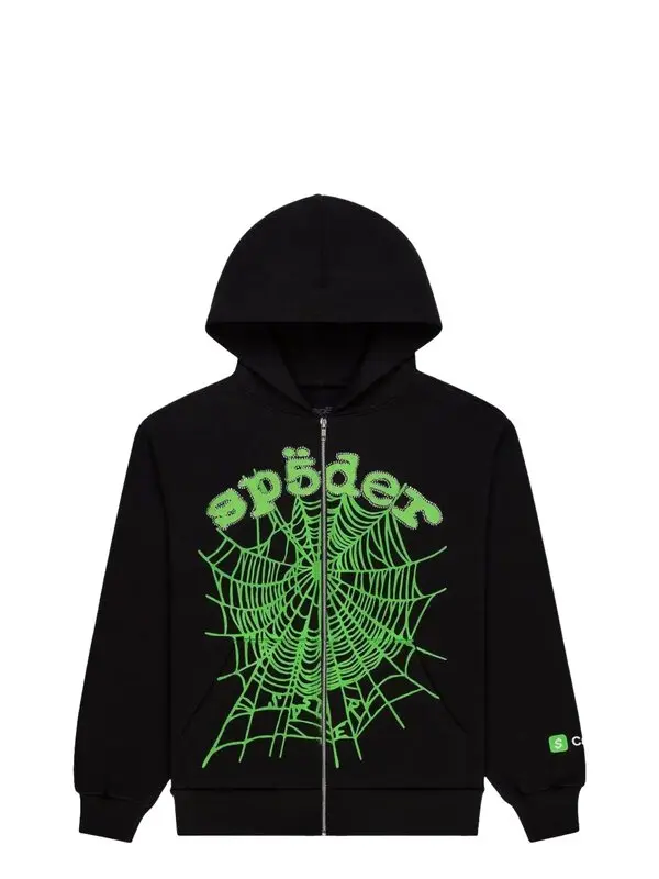 SP5DER Ca$h Og Web V2 Rhinestone Zip Hoodie - Black