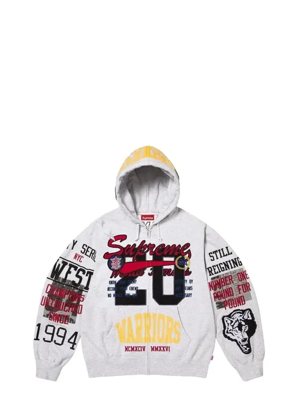 Supreme Ss26 Warriors Appliqué Zip Up Hooded Sweatshirt - Ash Gray