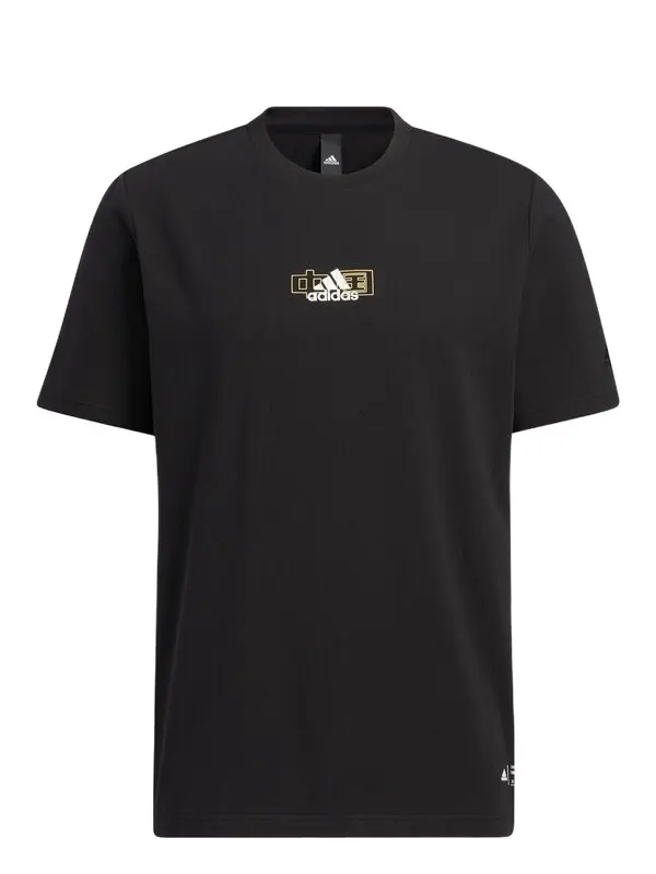 Adidas Solid Color Logo Breathable Round Neck Short Sleeve Black - Multi-color