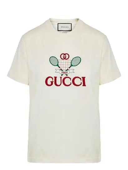 Gucci Tennis Print Round Neck Short Sleeve T-shirt - White