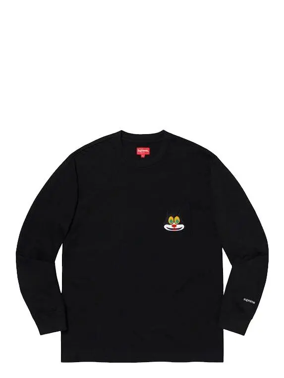 Supreme Fw19 Week 4 Cat L/s Pocket Tee Chest Kitten Long Sleeves - Black