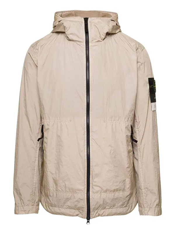 Stone Island Crinkle Reps Hooded Jacket - Tan