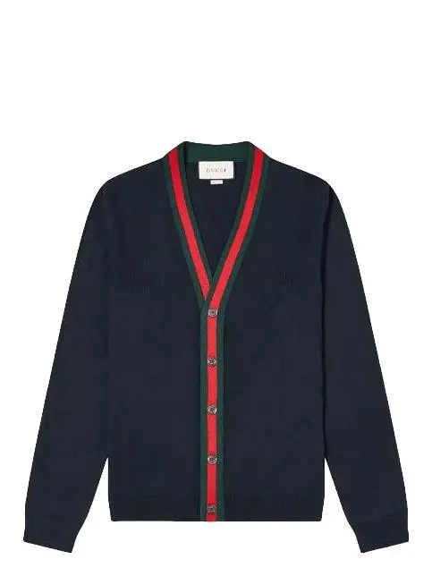 Gucci Ribbed V-neck Cardigan With Stripe Detail - Black