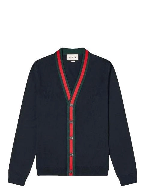 Gucci Ribbed V-neck Cardigan With Stripe Detail - Black