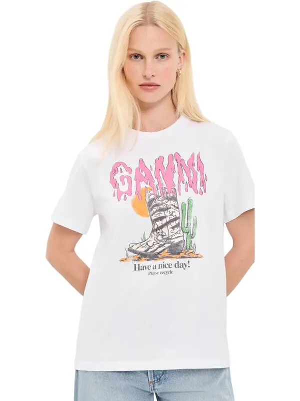 GANNI Cotton Western Zebra Boot Graphic T-shirt - Bright White