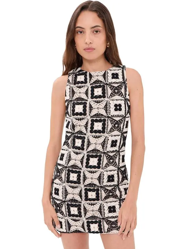 Alice + Olivia Clyde Geometric Crochet Mini Dress - Black/multi