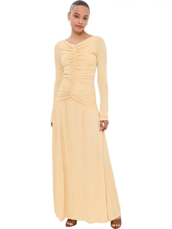 LA LIGNE Ruched Maxi Dress - Pale Yellow