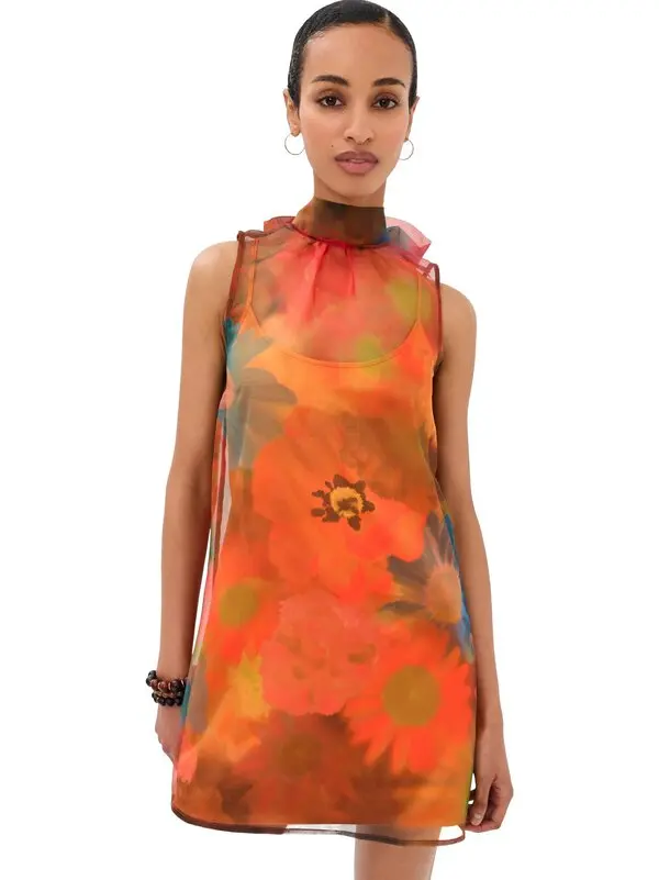Staud Albee Mini Dress Floral Print Sleeveless Turtle Neck - Superbloom