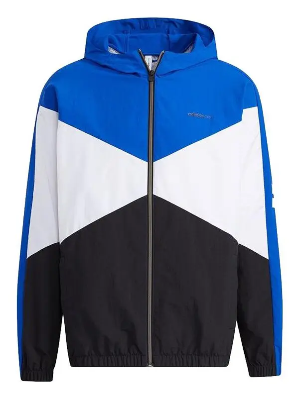 Adidas Neo Hooded Jacket With Embroidered Logo And Contrasting Panels - Blue