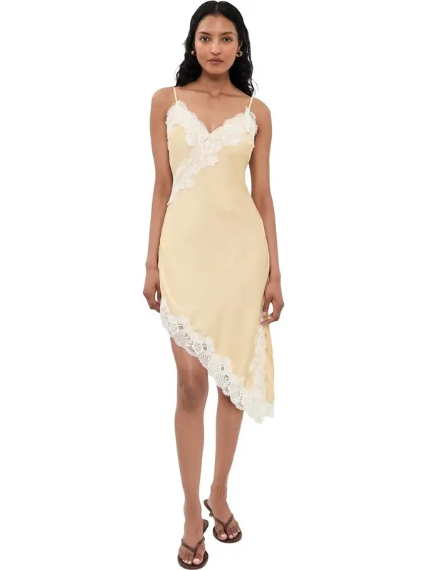 BAILEY ROSE Lace Trim Asymmetrical Midi Dress - Butter