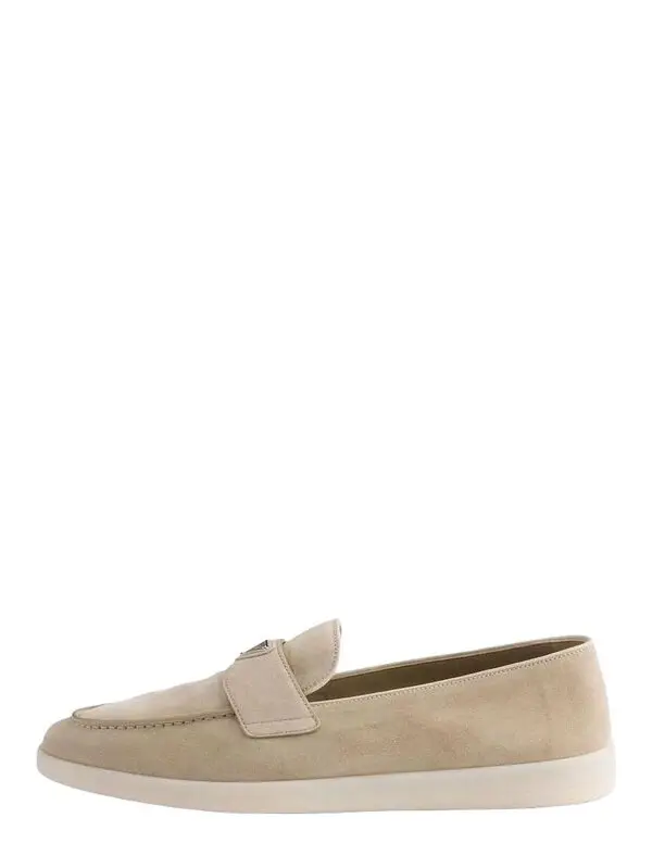 Prada Ss26 Suede Loafers With Metal Detail - Desert