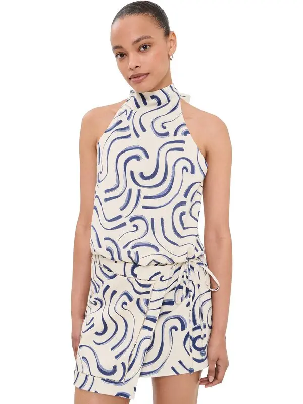 Alexis Sirenza Abstract Print Halter Neck Mini Dress - Blue Wave