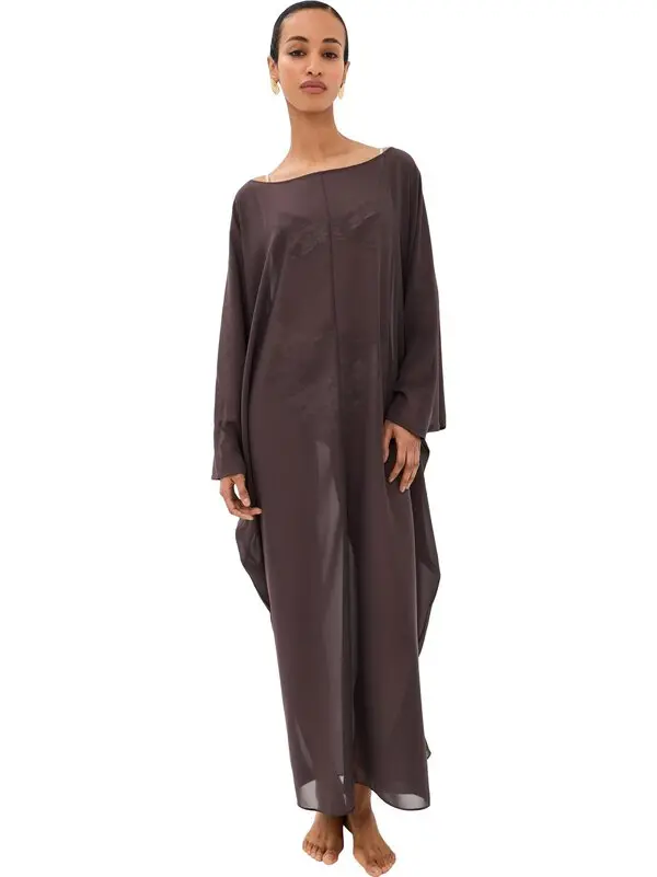 Staud Nour Dress Sheer Batwing Maxi Dress With Open Back - Espresso