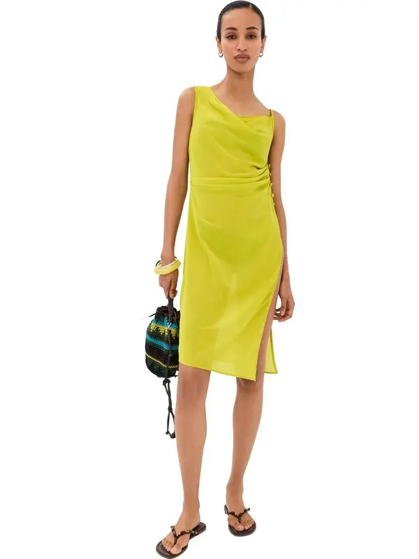 Staud Astaire Draped Cowl Neck Sleeveless Dress - Citron
