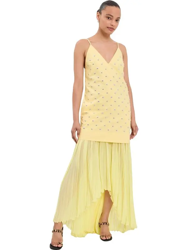 MSGM Studded Maxi Dress With Pleated Chiffon Skirt - Yellow