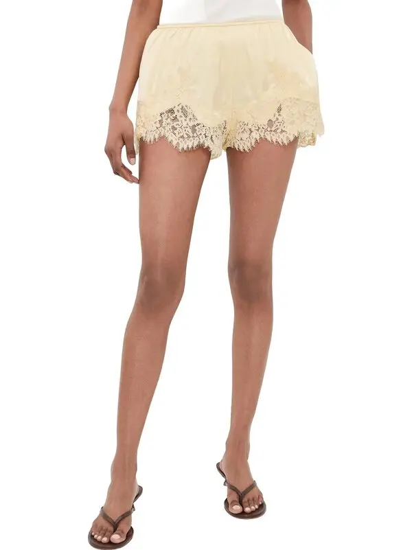 BAILEY ROSE Lace Trim Satin Shorts - Butter