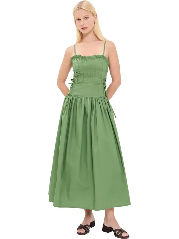 Moon River Pleated Midi Dress - Moss Green