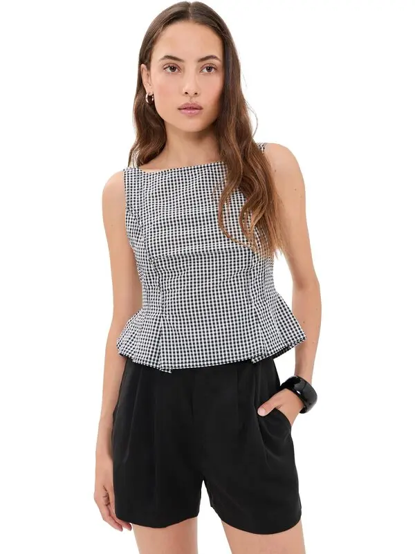 Free People Gingham Check Seersucker Top - Black And White Comb