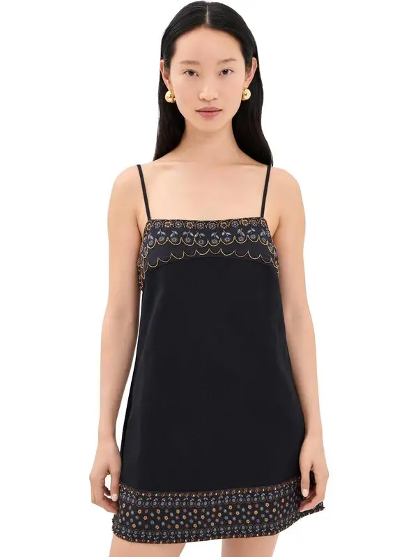 Free People Sunspell Mini Dress With Beaded Embellishments - Black Combo